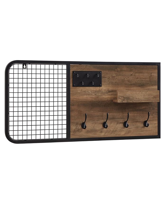 Walker Edison Metal and Wood Wall Organizer with Hooks - Macy's