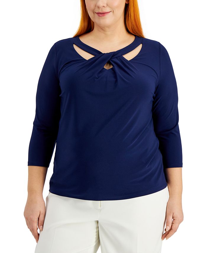 Kasper Plus Size Twist Neck Top Macys