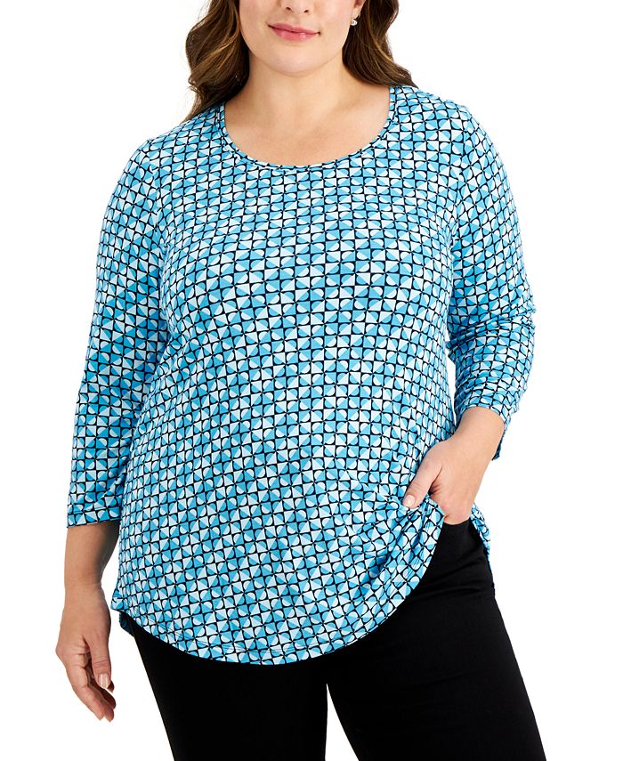 JM Collection Plus Size Printed 3/4-Sleeve Top, Created for Macy's - Macy's
