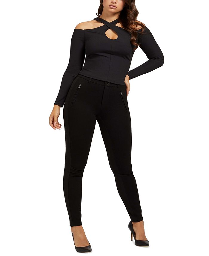 GUESS Cold-Shoulder Crossover Halter Top - Macy's
