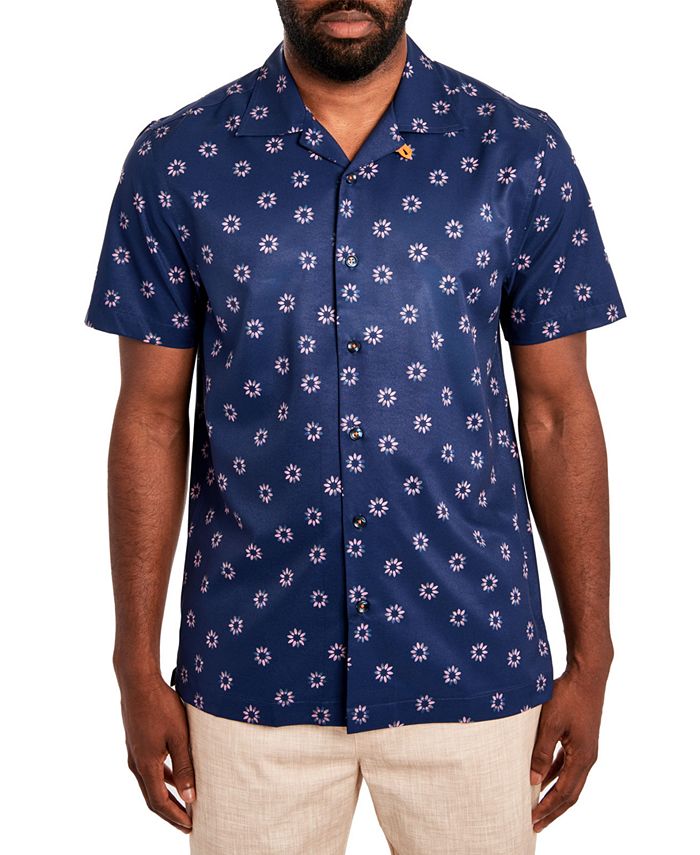 Tallia Mens Slim Fit Non Iron Performance Stretch Geo Floral Print