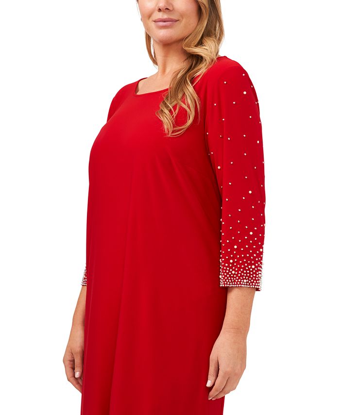 MSK Plus Size Faraj Embellished-Sleeve Sheath Dress & Reviews - Dresses ...