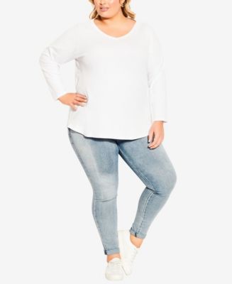 Plus Size V-Neck Essential Long Sleeve T-shirt - Macy's