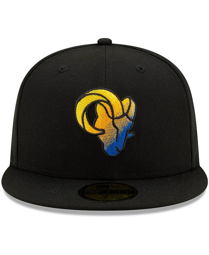 New Era Men's Black Los Angeles Rams Logo Color Dim 59FIFTY Fitted Hat ...