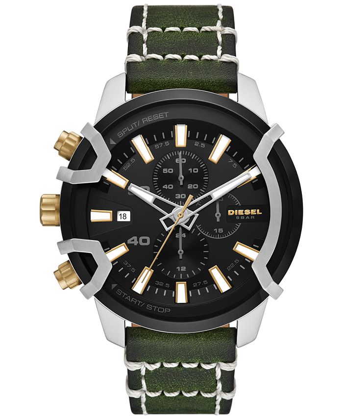 Diesel Men's Chronograph Griffed Dark Green Leather Strap Watch 48mm ...