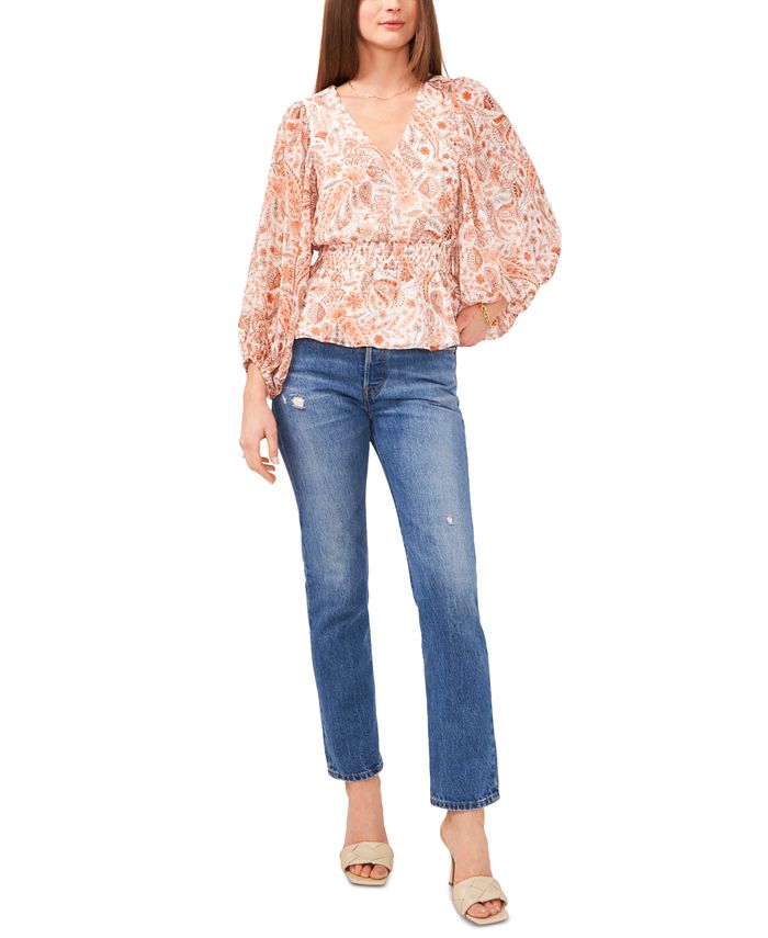 Sam & Jess V-Neck Floral-Print Smocked Peplum Top & Reviews - Tops ...