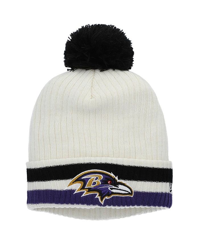 New Era Big Boys White Baltimore Ravens Retro Cuffed Knit Hat with Pom ...
