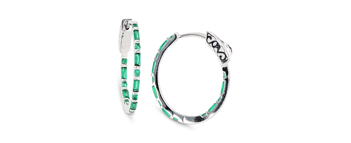 Click here for Lab-Grown Ruby Small Hoop Earrings in Sterling Sil... prices