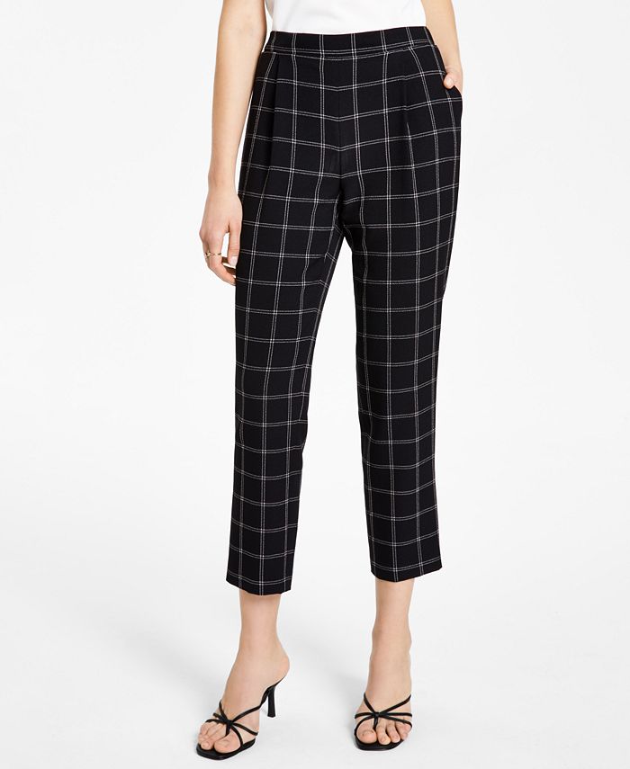 Bar III Women's Windowpane Print Pull-On Pant - Macy's