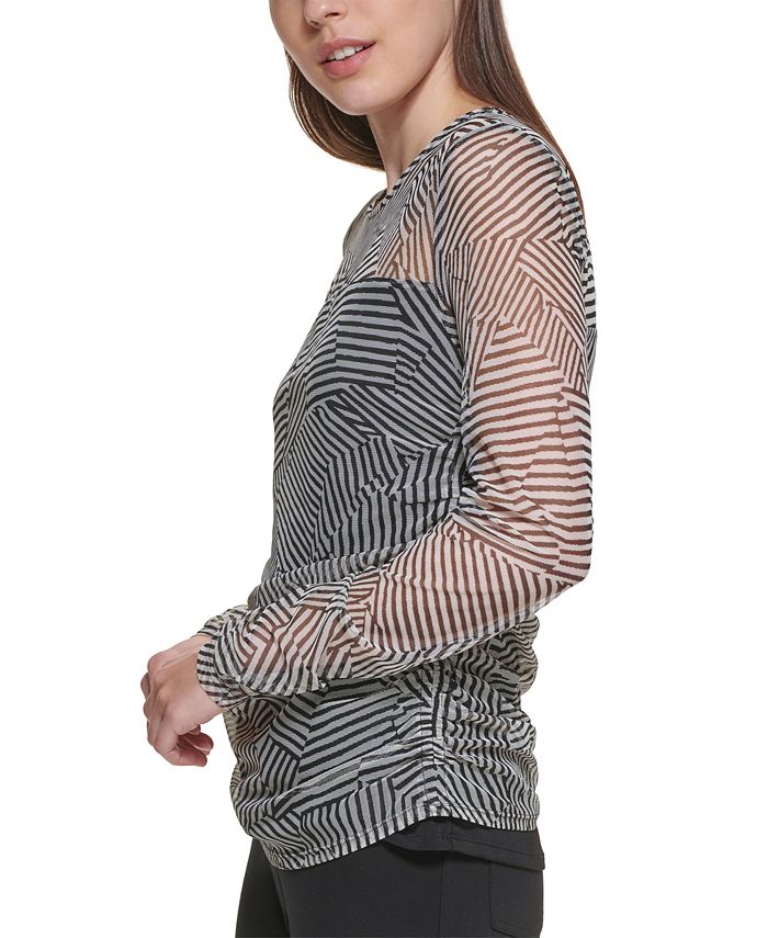DKNY Printed Mesh Ruched Top - Macy's