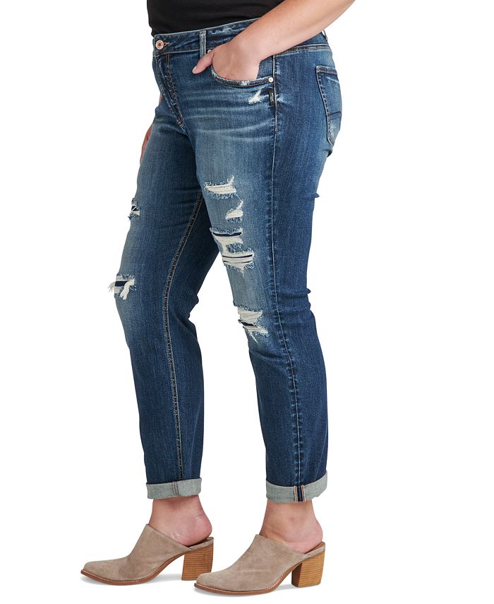 Silver Jeans Co. Plus Size Boyfriend Mid Rise Slim Leg Jeans - Macy's