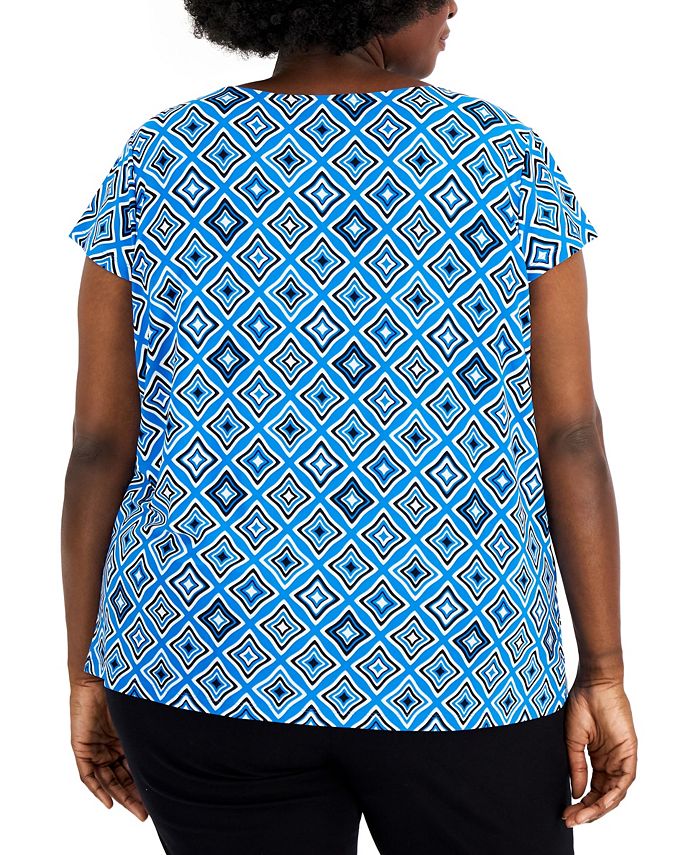 Kasper Plus Size Geo Print Cap Sleeve Cowl Neck Top And Reviews Tops