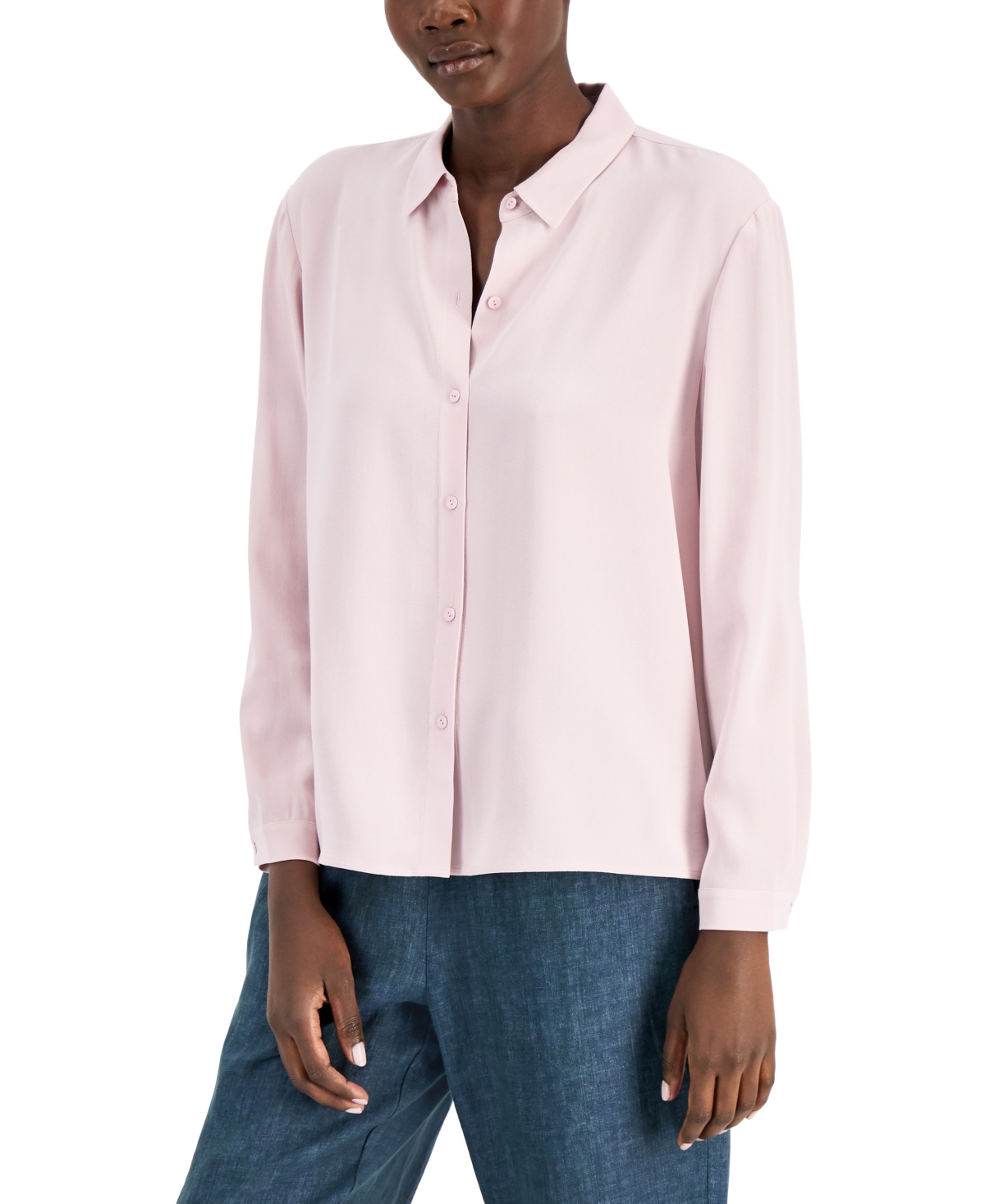 Eileen Fisher Plus Size Silk Shirt In Fig | ModeSens