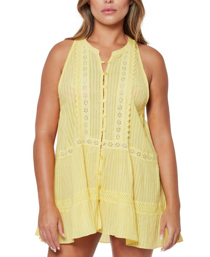 Jessica Simpson Basic Solids Button Front Swing Cover Up - Macy's