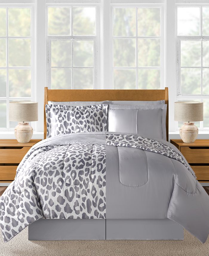 Sunham Greyscale Cheetah Grey 8-Pc. Queen Comforter Set - Macy's