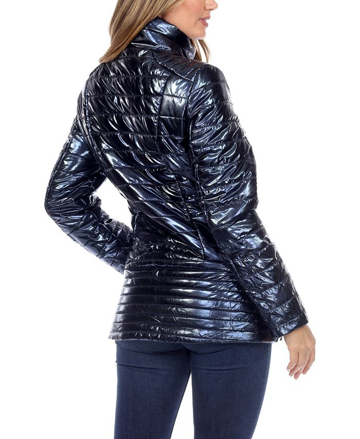 White Mark Women's Metallic Puffer Coat - Macy's