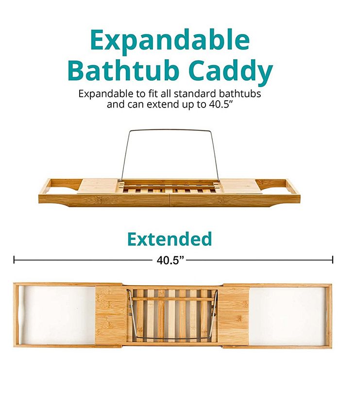 Zinkoo Bamboo Bathtub Spa Caddy Portable Adjustable Organizer Storage ...