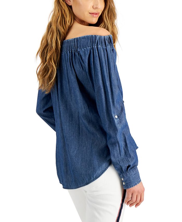 Tommy Hilfiger Women's Off-The-Shoulder Chambray Top - Macy's