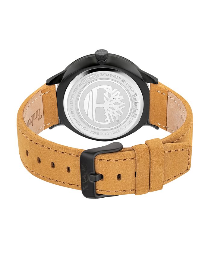 Timberland Men's Crestridge 3 Hands Date Wheat Leather Strap Watch 43mm ...