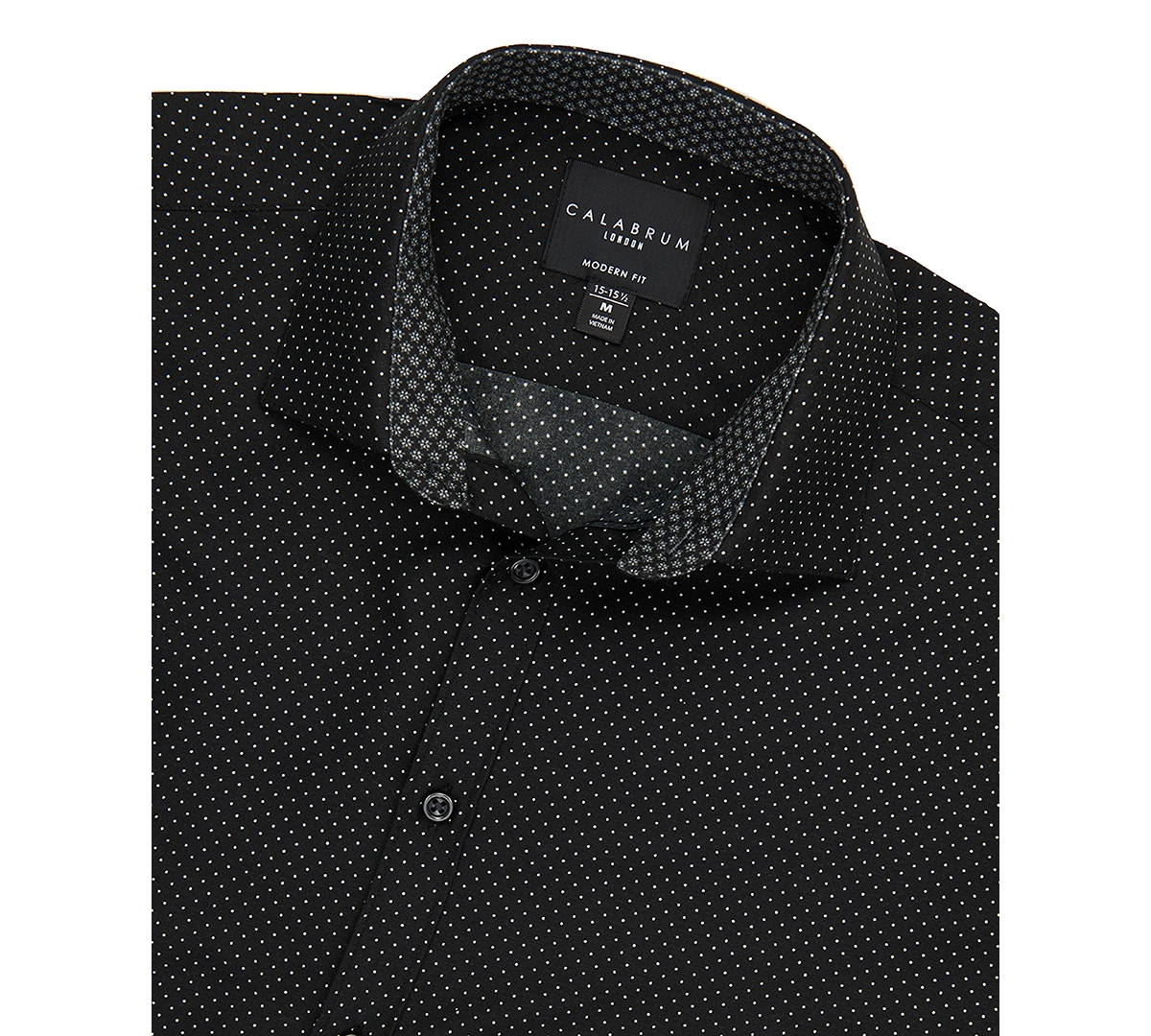 Calabrum Mens Regular Fit Dot Print Wrinkle Free Performance Dress Shirt - Black