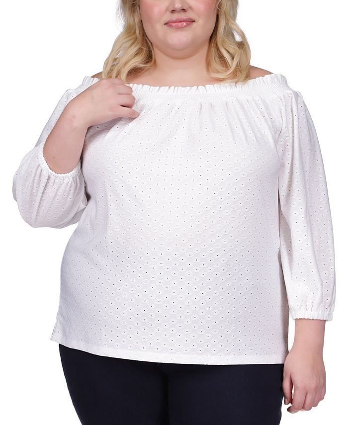 Michael Kors Plus Size Off-The-Shoulder Eyelet Top - Macy's