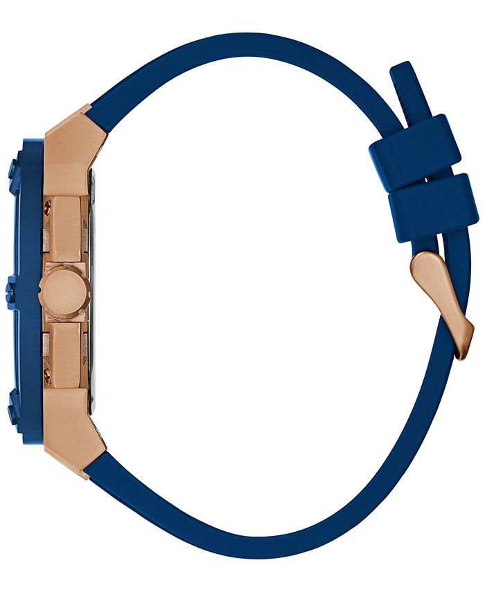 GUESS Men's Blue Silicone Strap Watch 46mm - Macy's
