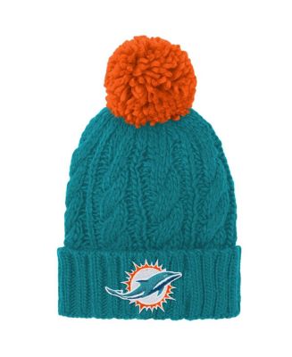 Big Girls Aqua Miami Dolphins Team Cable Cuffed Knit Hat with Pom - Macy's