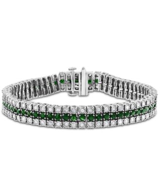 Sapphire 6 ct. t.w. Diamond 2 ct. t.w. Triple Row Tennis Bracelet in Sterling Silver Also in Emerald Ruby