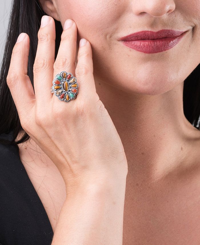 American West Sterling Silver Earth Tone Gemstone Cluster Ring ...