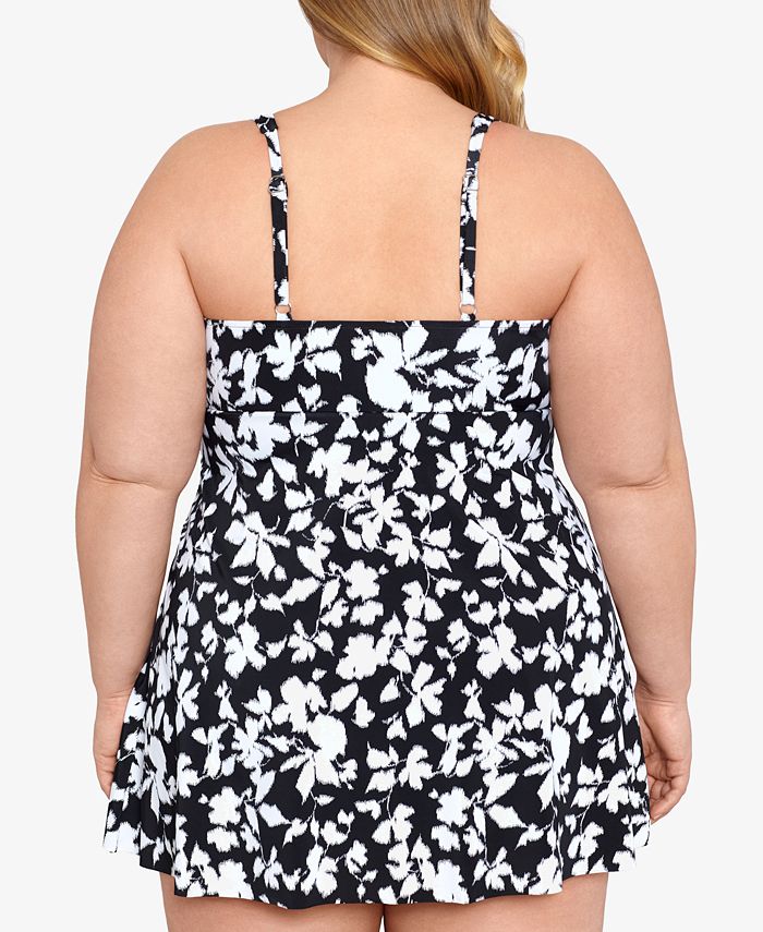 Swim Solutions Plus Size Printed Tummy Control Flyaway Swimdress