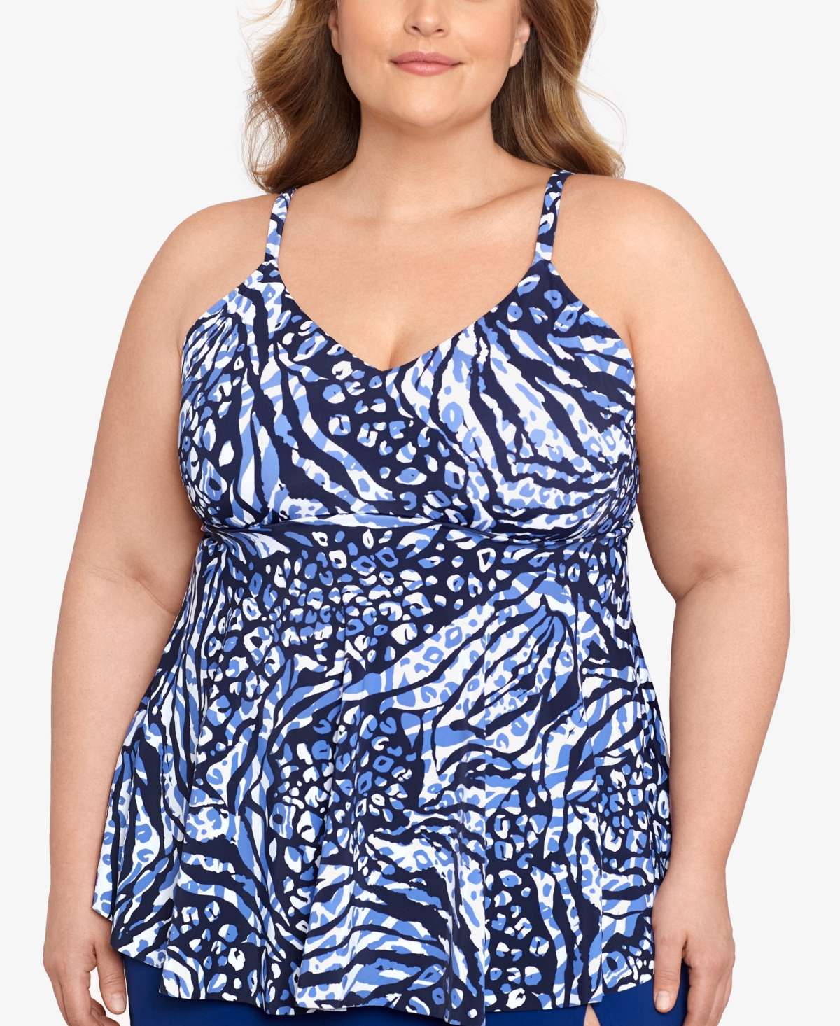 Swim Solutions Plus Size Printed V Neck Tankini Top Swim Bottoms