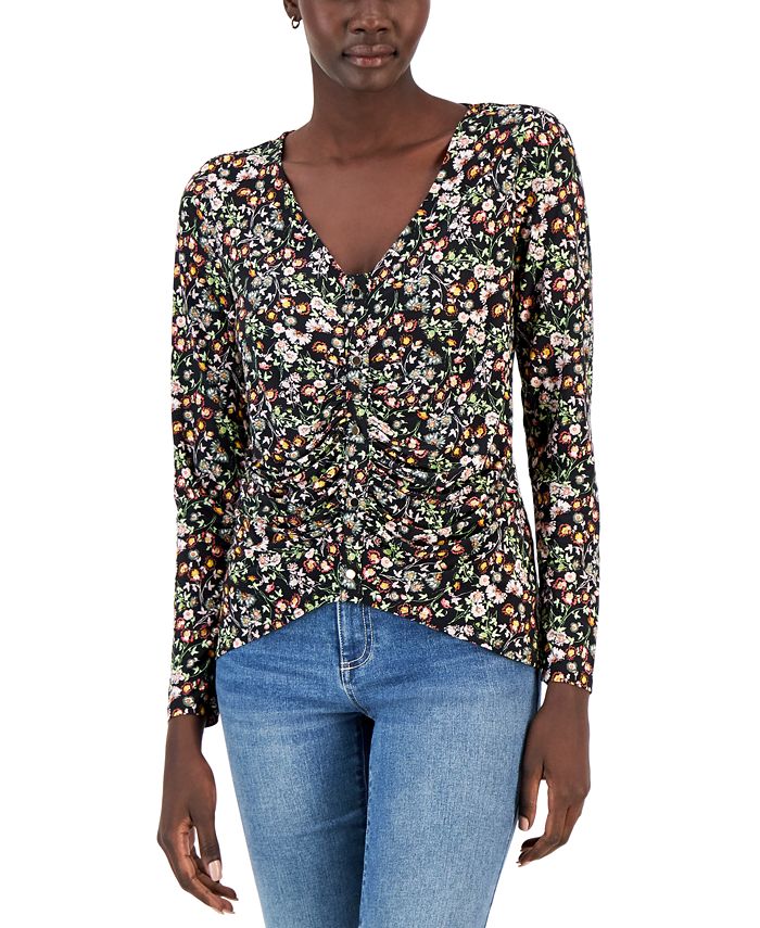 INC International Concepts Floral Ruched-Front Top, Created for Macy's ...