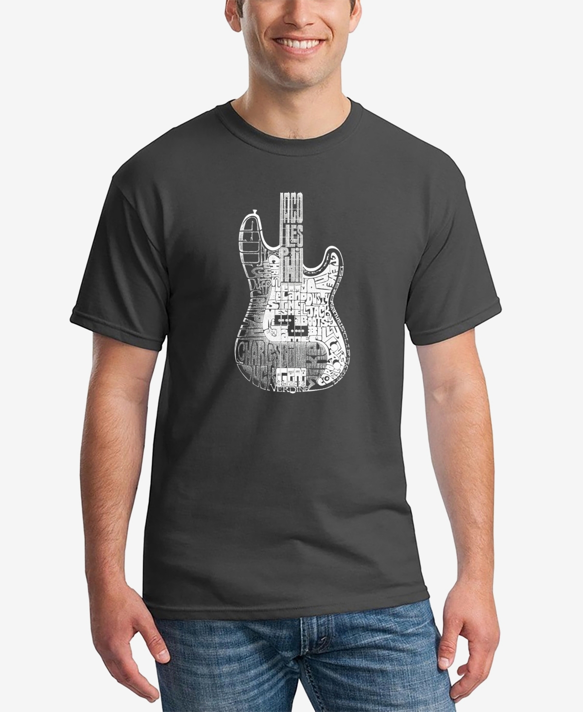 Click here for Mens Word Art Bass Guitar T-shirt - Dark Gray prices