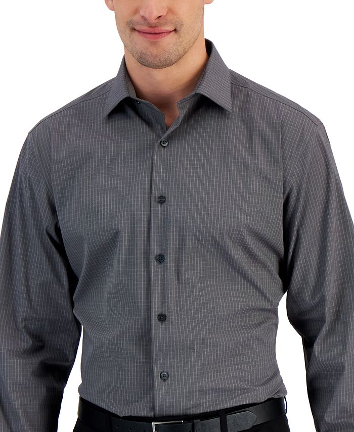 Alfani Mens Regular Fit 2 Way Stretch Stain Resistant Stretch Check Dress Shirt Created For
