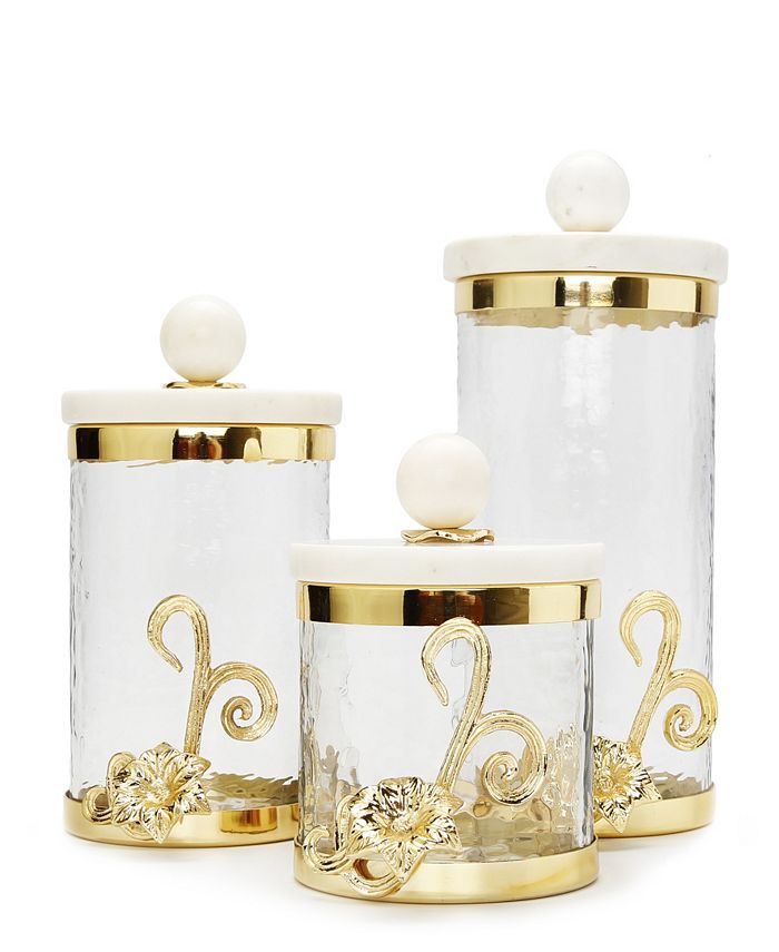Classic Touch Glass Canister with Design and Marble Lid, Large - Macy's