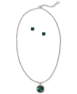 Charter Club Silver-Tone Pavé & Emerald-Cut Stone Halo Pendant Necklace ...