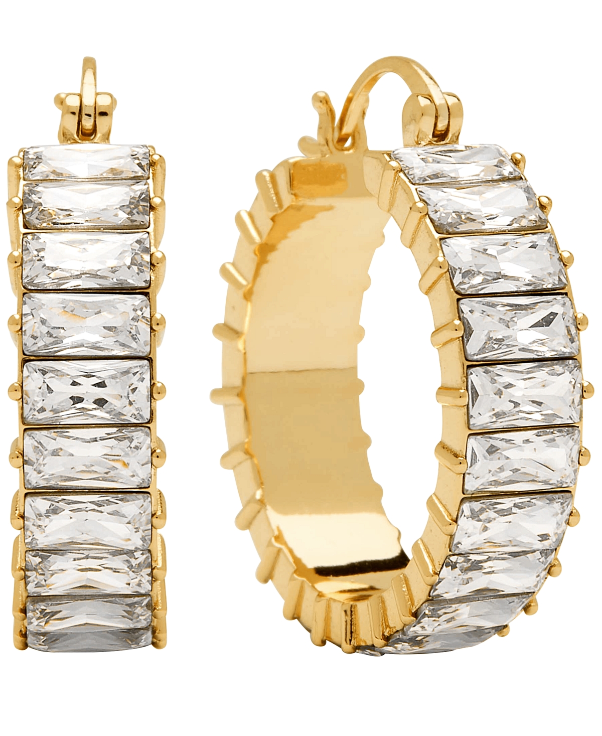Click here for Womens Crystal Baguette Hoop Earring - Gold Plated prices