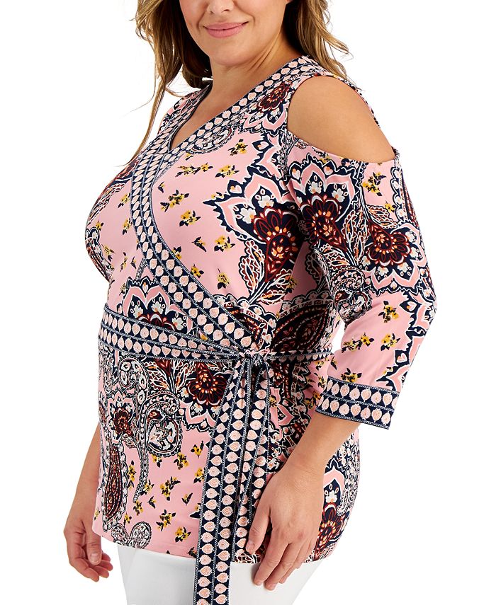 JM Collection Plus Size Nancy Paisley-Print Wrap Top, Created for Macy ...