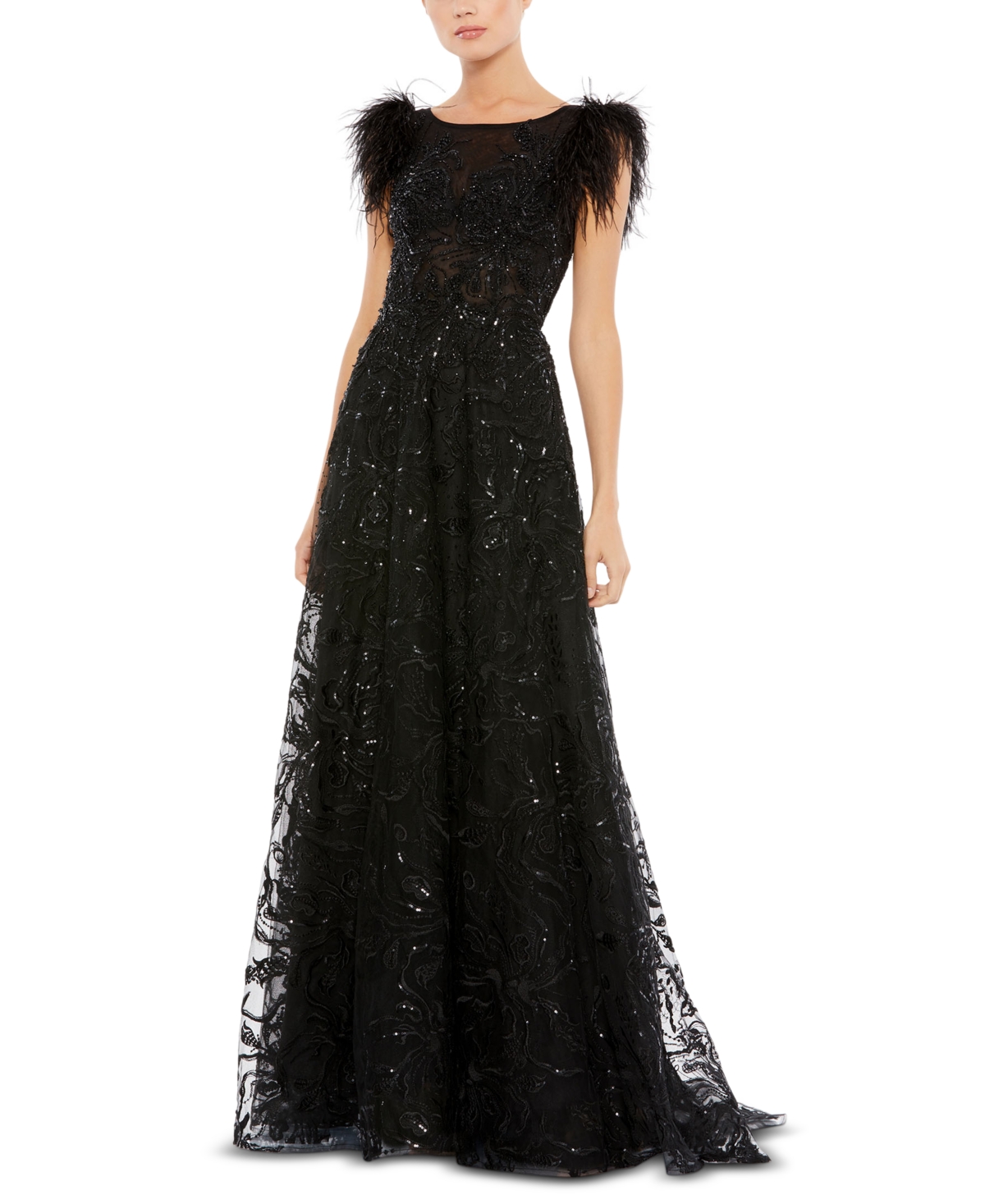 Click here for Mac Duggal Womens Embellished Lace Gown - Black prices