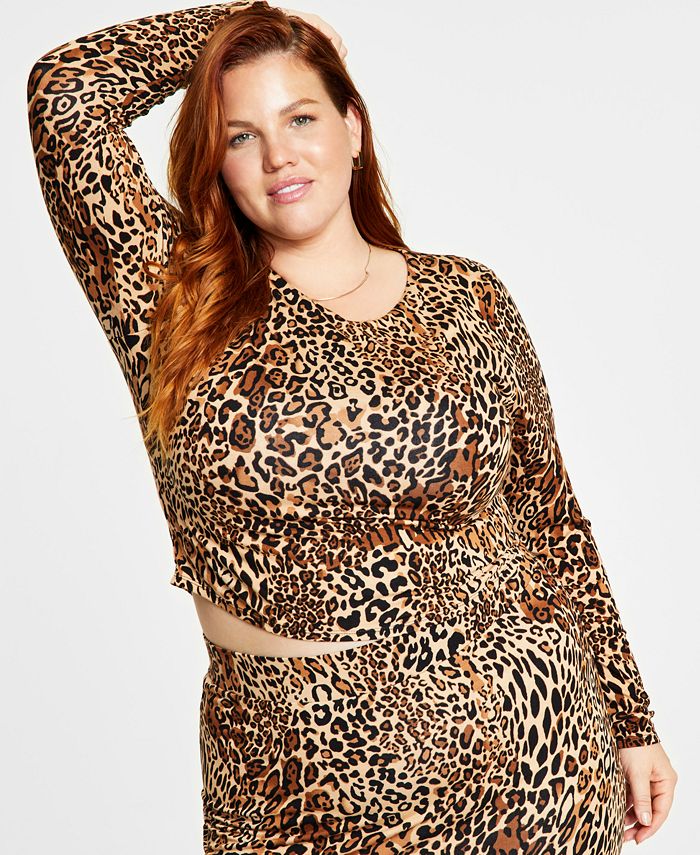 Bar III Trendy Plus Size Animal Print Crop Top, Created for Macy's - Macy's