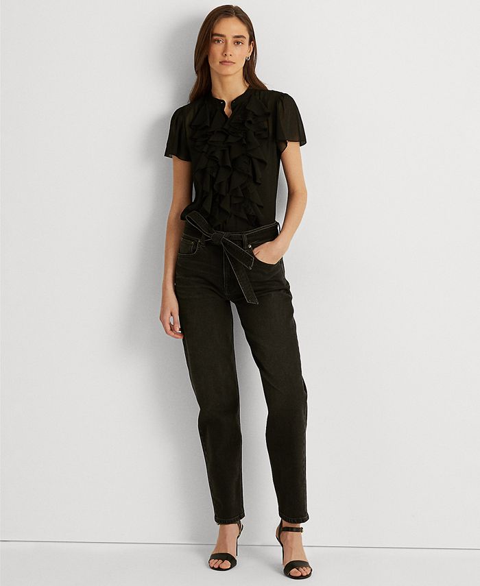 Lauren Ralph Lauren Crinkle Georgette Ruffle-Trim Shirt - Macy's
