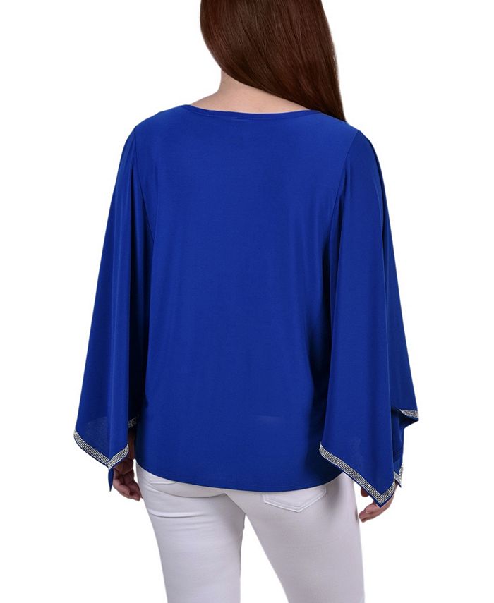 NY Collection Petite Size Long Batwing Top with Glitz Tape at Neckline ...