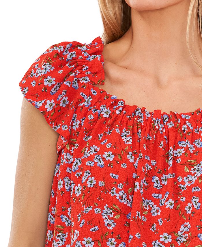 CeCe Women's Ruffled Square-Neckline Floral-Print Blouse - Macy's