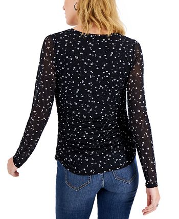 INC International Concepts Women's Printed Side-Ruched Mesh Top ...