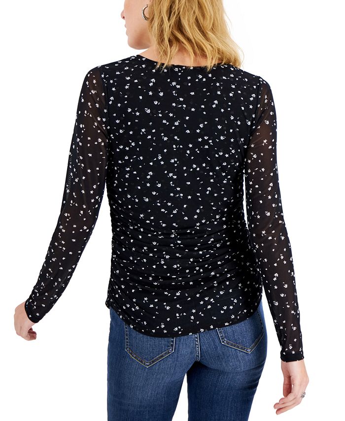 INC International Concepts Women's Printed Side-Ruched Mesh Top ...