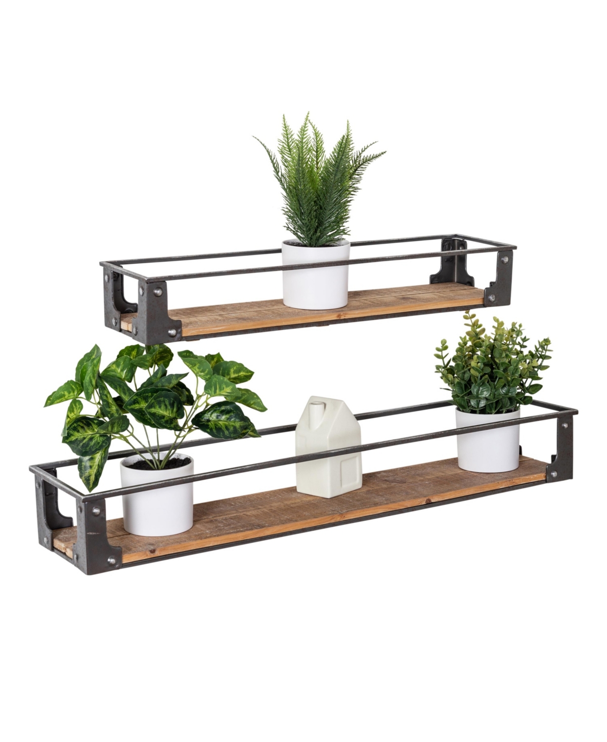 Honey Can Do Floating Decorative Metal And Wood Wall Shelf, Set Of 2 In ...