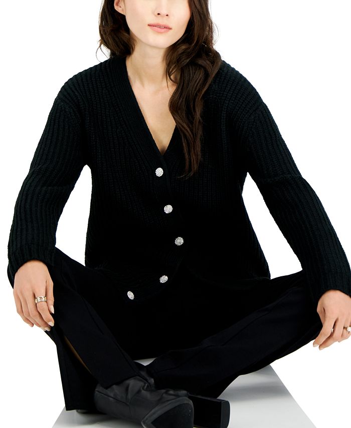 INC International Concepts Women's Rhinestone-Button Chunky Cardigan ...