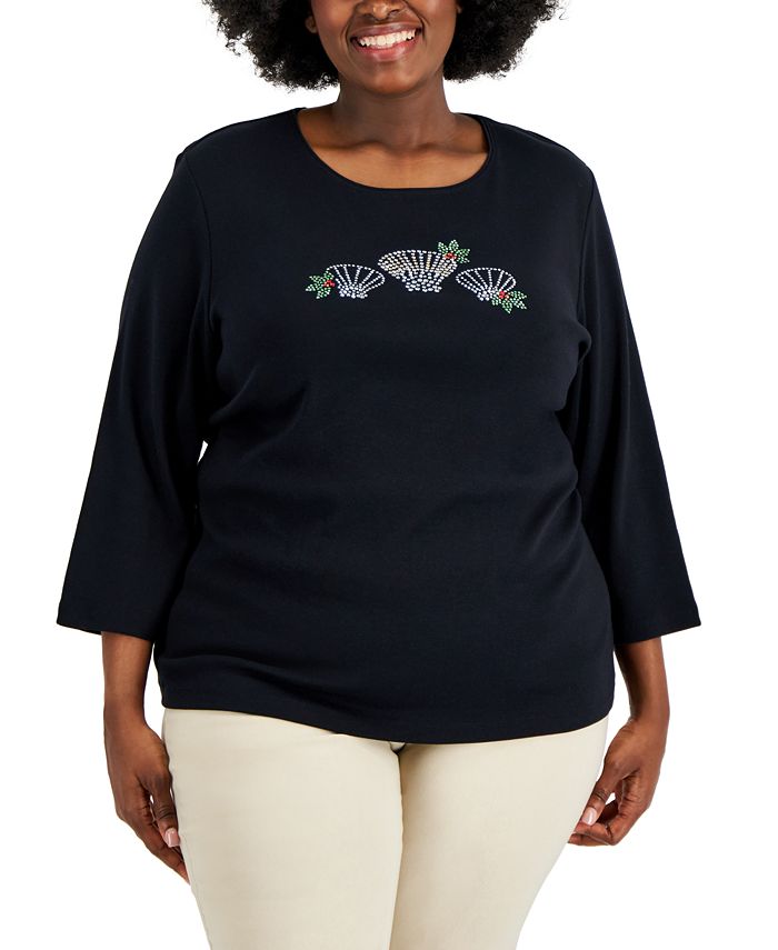Karen Scott Plus Size Rhinestone Seashell-Graphic Top, Created for Macy ...