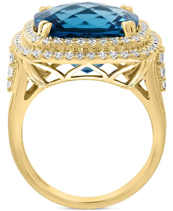 Effy Collection Effy® London Blue Topaz 12 1 3 Ct T W And Diamond 1 1 5 Ct T W Double Halo