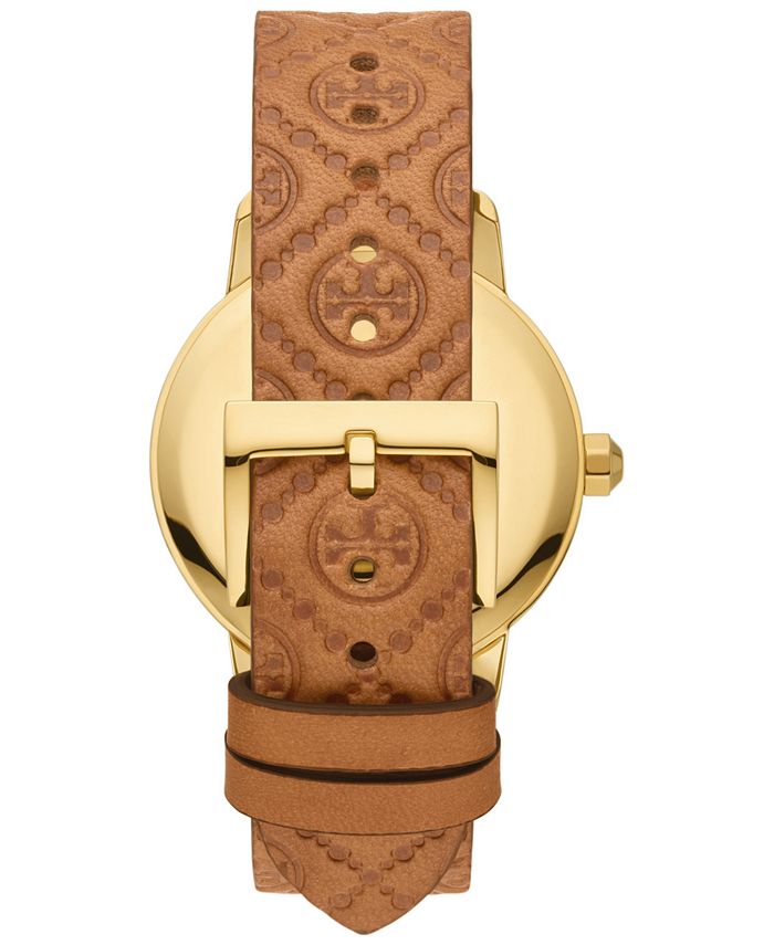 Tory Burch Women's The Tory Monogram Embossed Leather Strap Watch 34mm ...